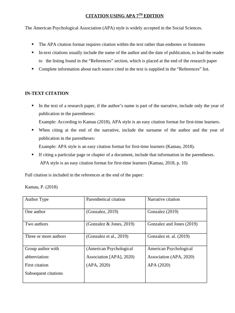 Citation Using Apa 7th Edition | PDF
