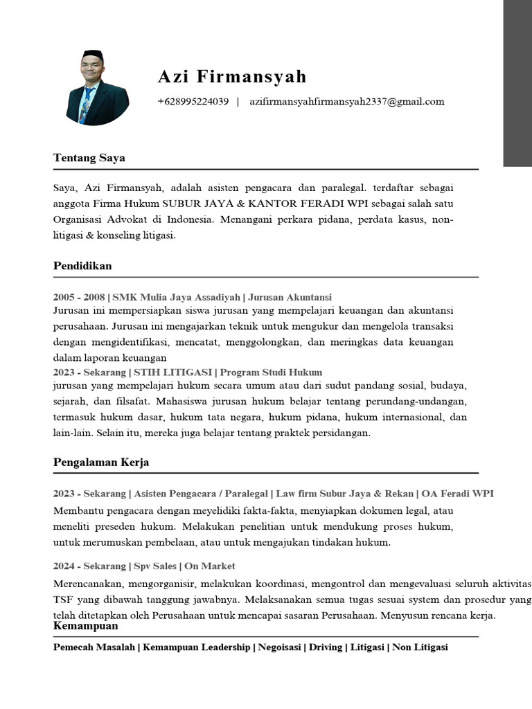 New CV Asisten Pengacara Azi Firmansyah - 20240821 - 214632 - 0000 | PDF