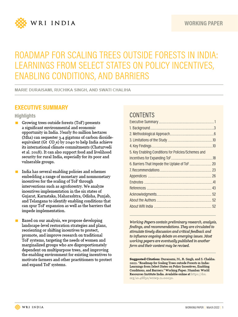 Roadmap Scaling Trees Outside Forests India | PDF