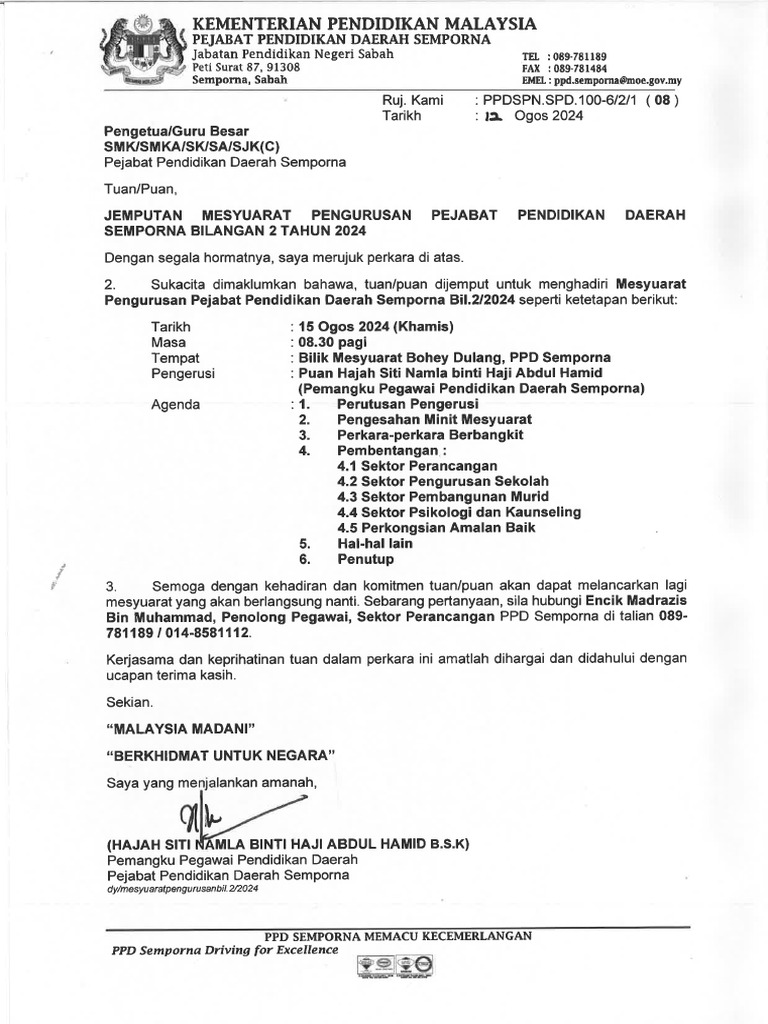 Jemputan Mesyuarat Kepada PGB | PDF