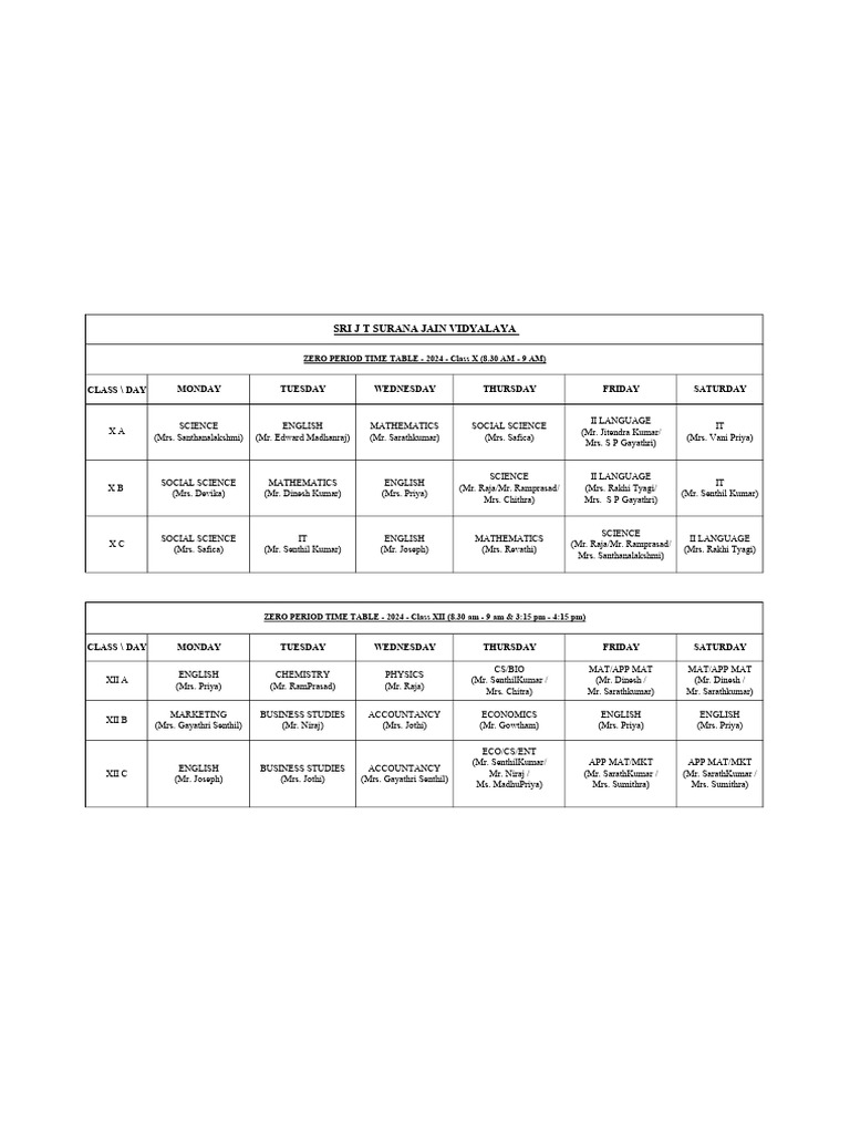 Std X & XII Spl Class Schedule | PDF