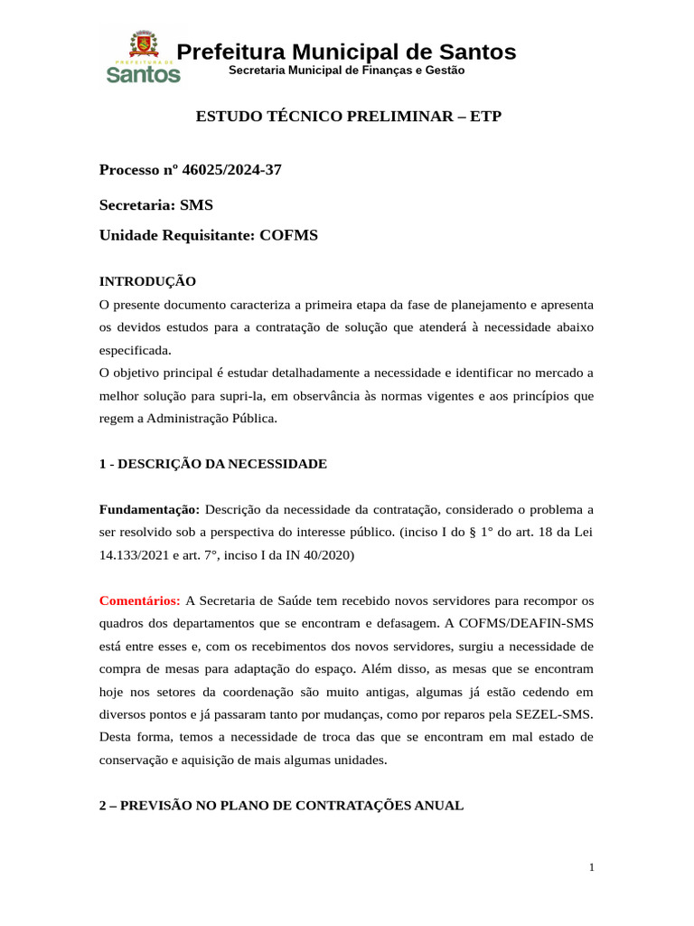 Modelo de Estudo Técnico Preliminar Etp Lei 14 133 2021 | PDF