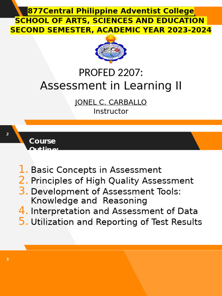 Assessment in Learning II PPT 2 (Principles of High Quality Assessment) | PDF