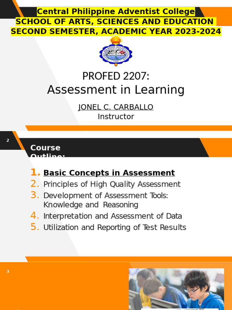 Assessment in Learning PPT 1 (Basic Concepts in Assessment) | PDF Assessment in Learning PPT 1 (Basic Concepts in Assessment) | PDF