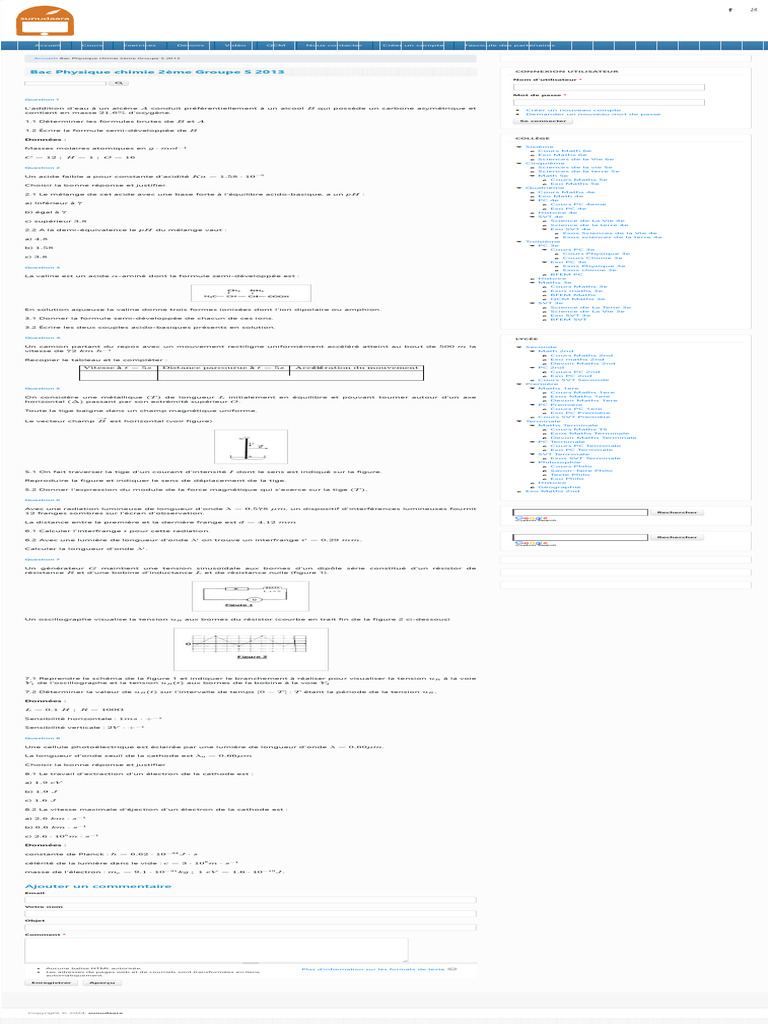 Bac Physique Chimie 2ème Groupe S 2013 - Sunudaara | PDF