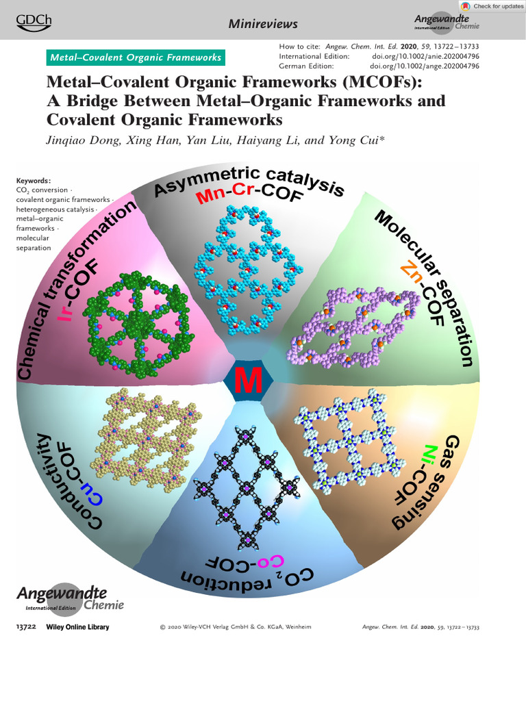 Angew Chem Int Ed - 2020 - Dong - Metal Covalent Organic Frameworks MCOFs A Bridge Between Metal ...