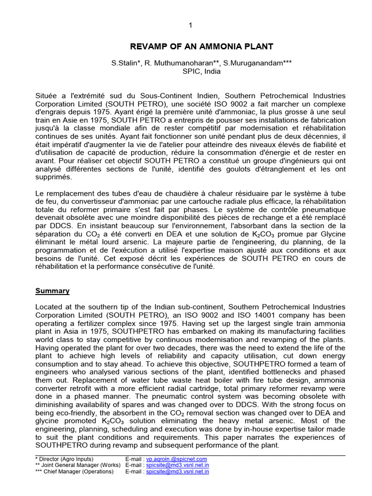 Revamp of An Ammonia Plant - SPIC | PDF