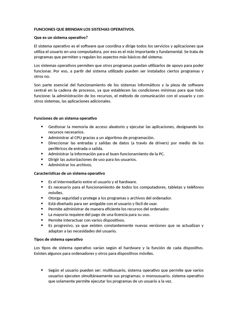 Funciones Que Brindan Los Sistemas Operativos | PDF