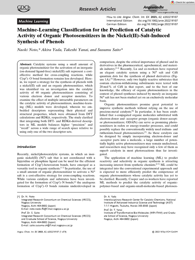 Angew Chem Int Ed - 2023 - Noto - Machine Learning Classification For ...