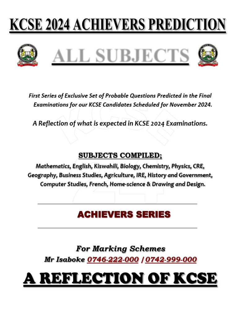 Kcse 2024 Achievers Predictions | PDF Kcse 2024 Achievers Predictions | PDF