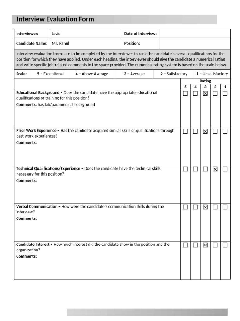 Interview-evaluation Form Rahul | PDF