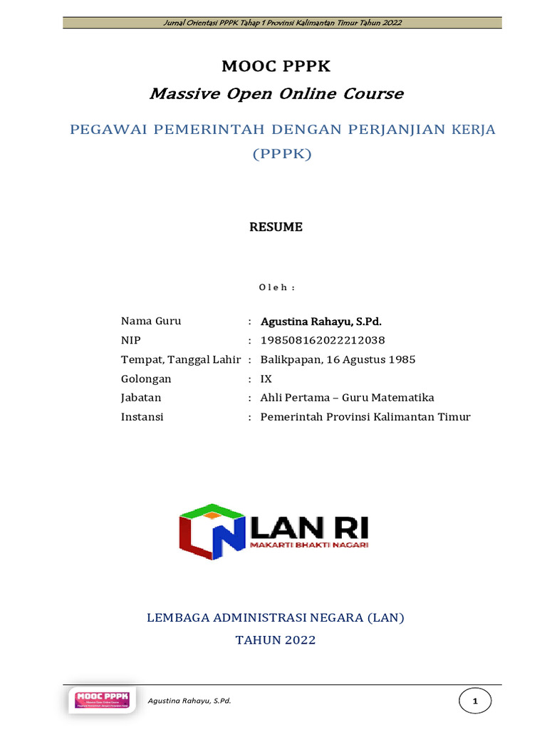 Resume - Mooc PPPK - Agustina Rahayu | PDF