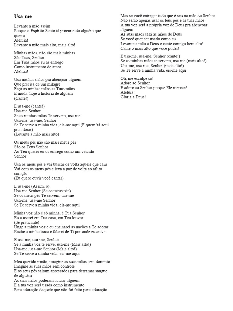Cópia de letra louvor usa me | PDF
