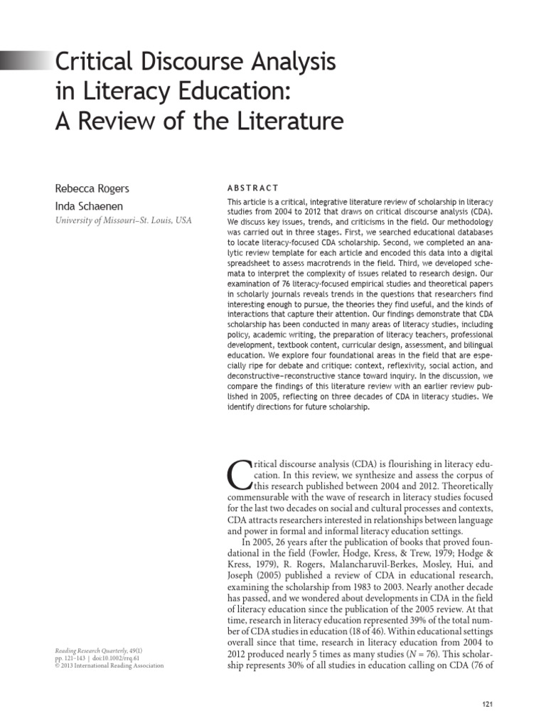 Rogers2013Critical Discourse Analysis in Literacy Education e Review of ...