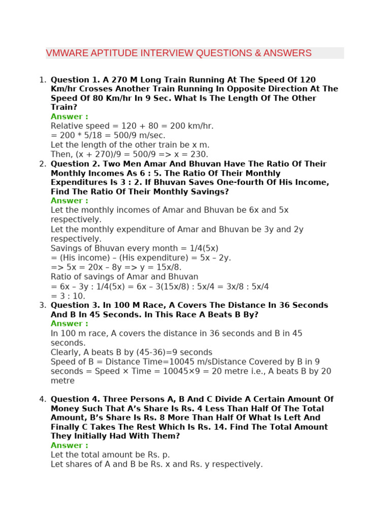 Vmware Aptitude Interview Questions | PDF