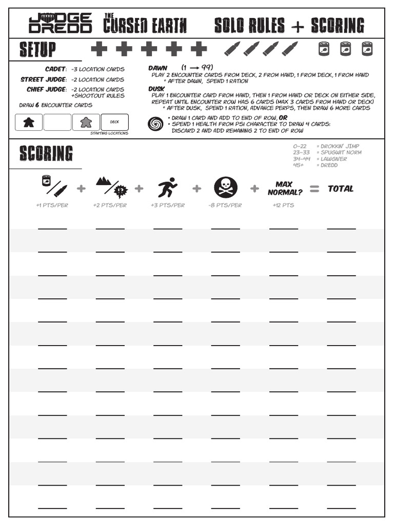 Judge Dredd Cursed Earth - Solo Sheet v1 | PDF
