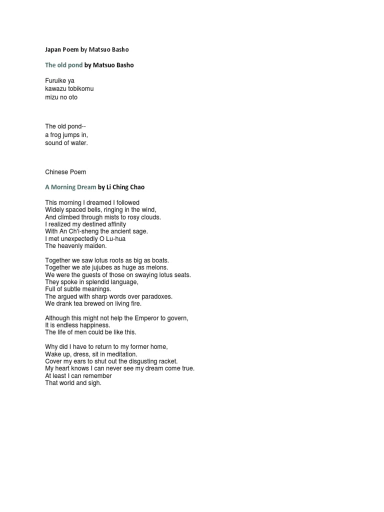 Japan Poem by Matsuo Basho | PDF | Nature