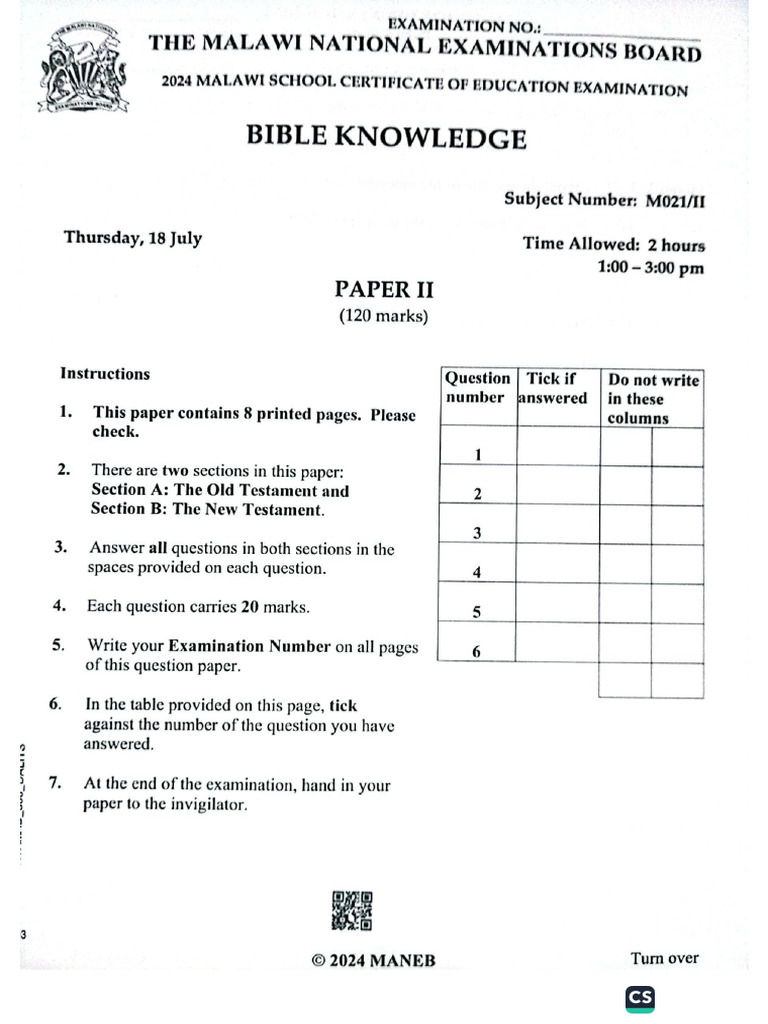 2024 MANEB Bible Knowledge II | PDF