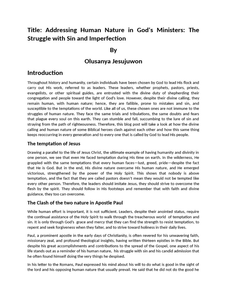 Addressing Human Nature in God's Ministers | PDF