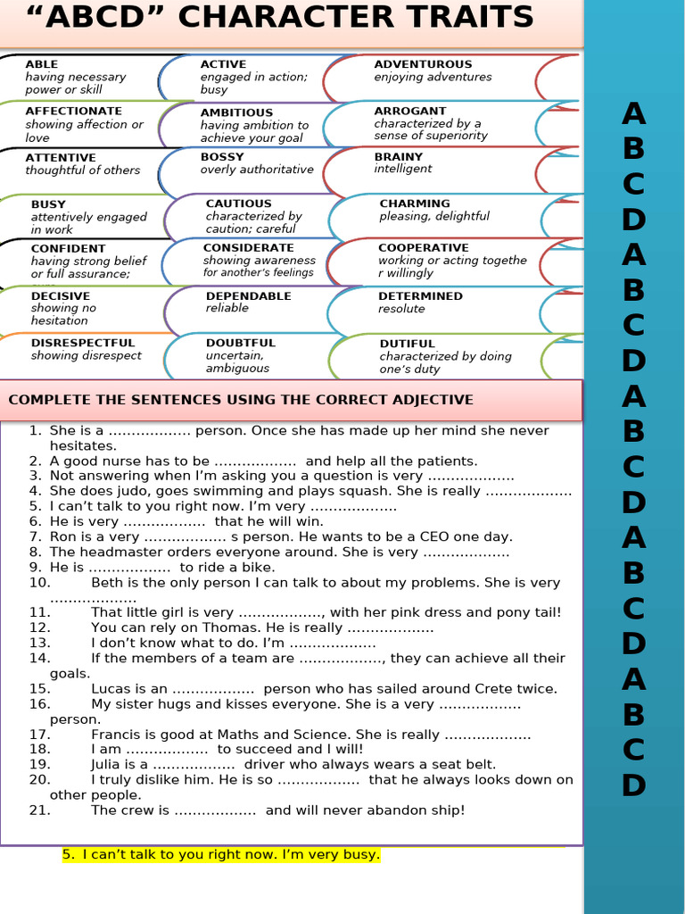 Adjectives Abcd Character Traits - 80674 | PDF
