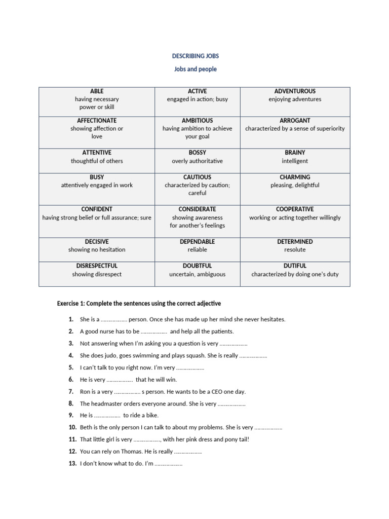 Describing Jobs | PDF
