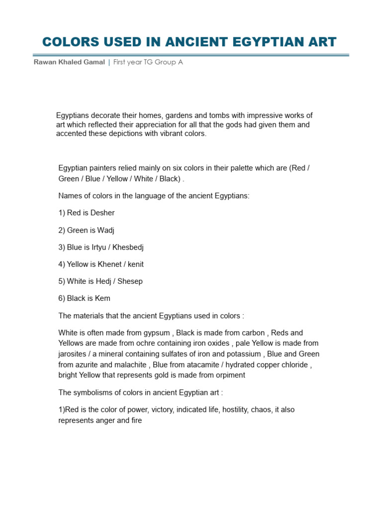 Assignment 1 History of Ancient Egyptian Art Dr. Mona Rafaat | PDF