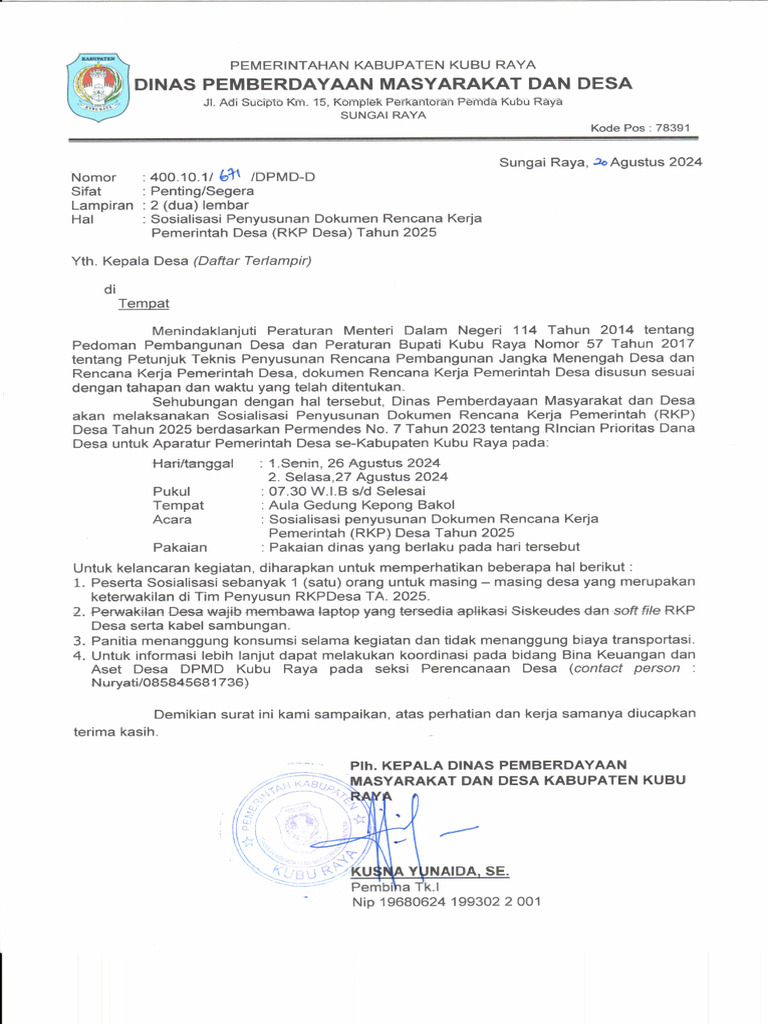 Undangan Sosialisasi RKPDesa 2025 | PDF