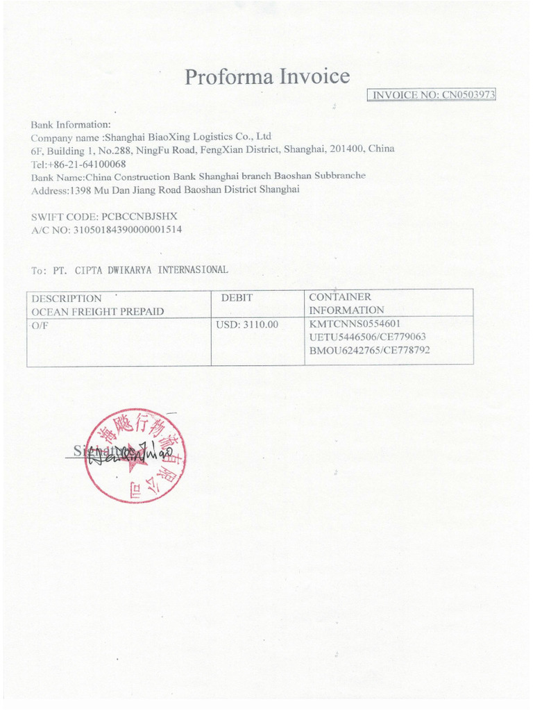 Invoice Freight No CN0503973 | PDF