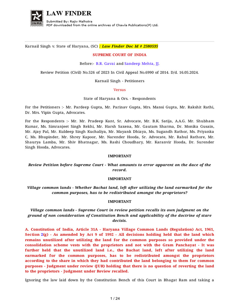 Karnail Singh Vs State of Haryana LawFinder - 2580535 | PDF