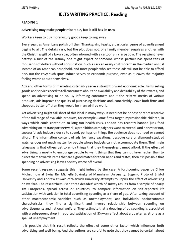 Writing Practice Advertisements Reading | PDF