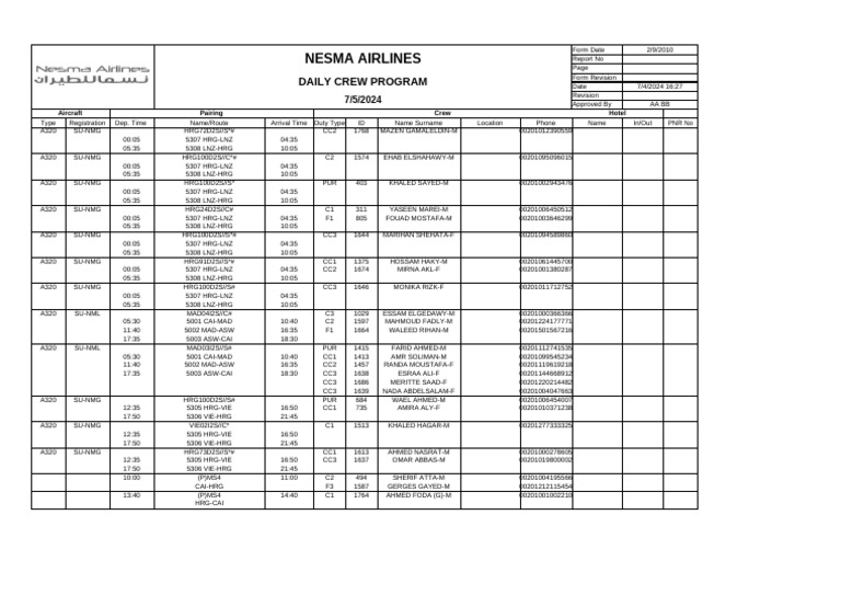 Nesma Airlines: Daily Crew Program | PDF