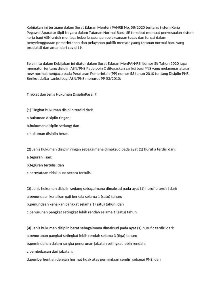 New Normal Kebijakan Ini Tertuang Dalam Surat Edaran Menteri PANRB No | PDF