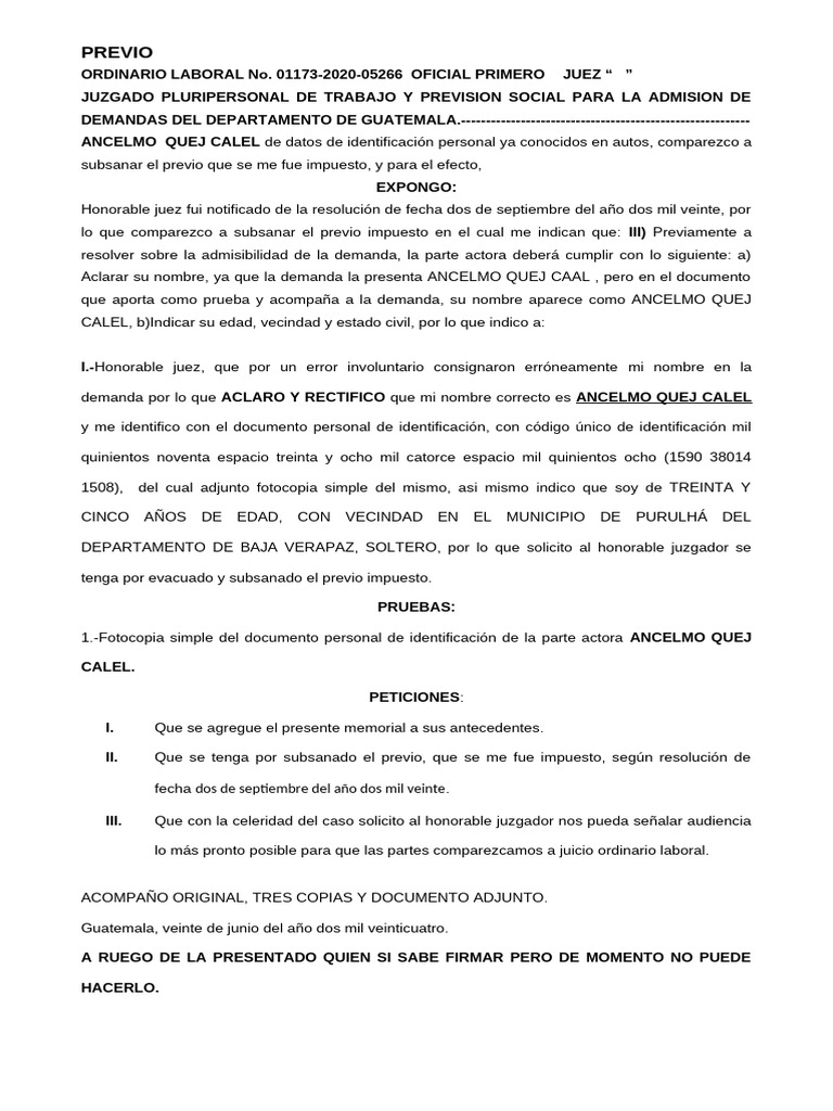 Previo Ancelmo Quej Calel | PDF