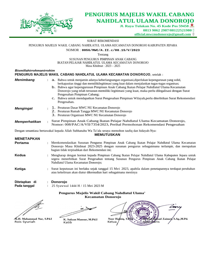 056 Rekom Ipnu Periode 2023-2025 | PDF