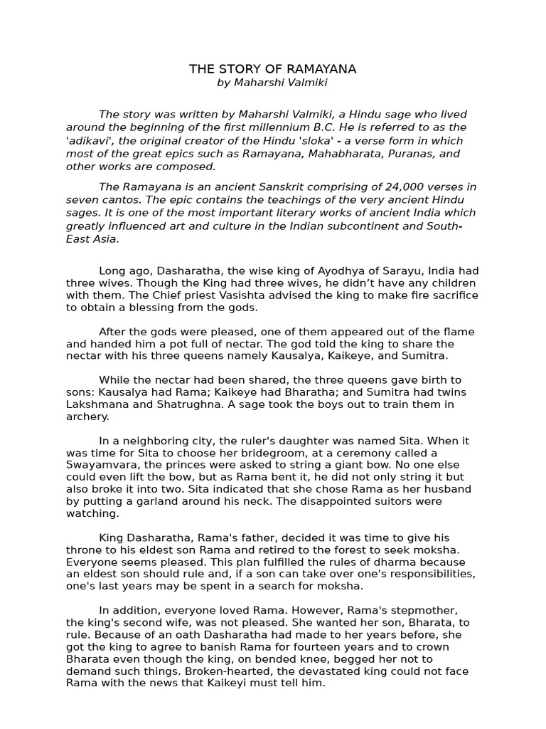 The Story of Ramayana | PDF