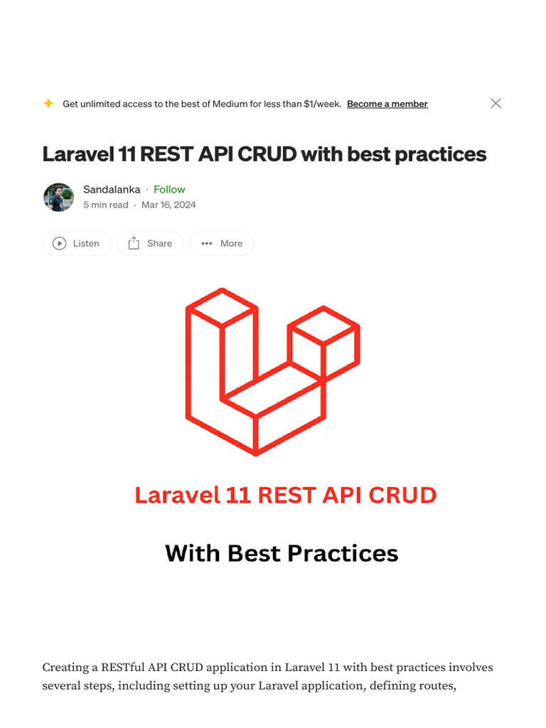Laravel 11 REST API CRUD With Best Practices - by Sandalanka - Mar, 2024 - Medium | PDF | Php ...
