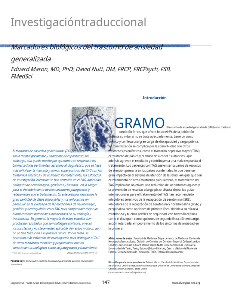 2017 - Biological Markers of Generalized Anxiety Disorder - En.es | PDF