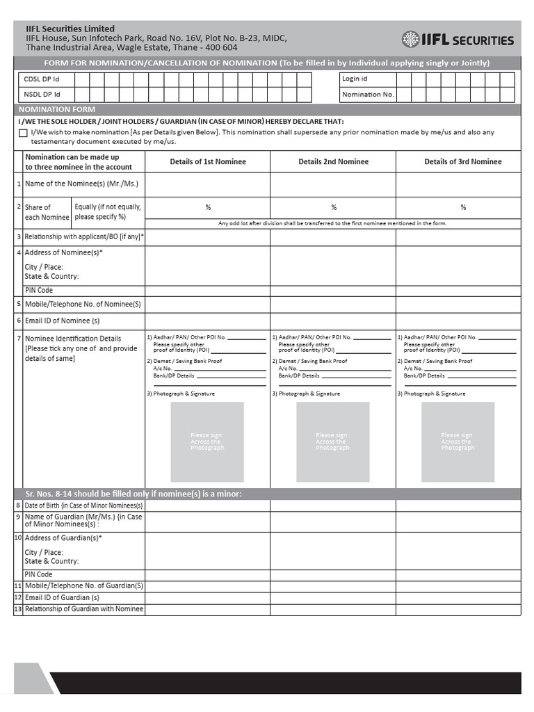 Nomination Form CDSL | PDF