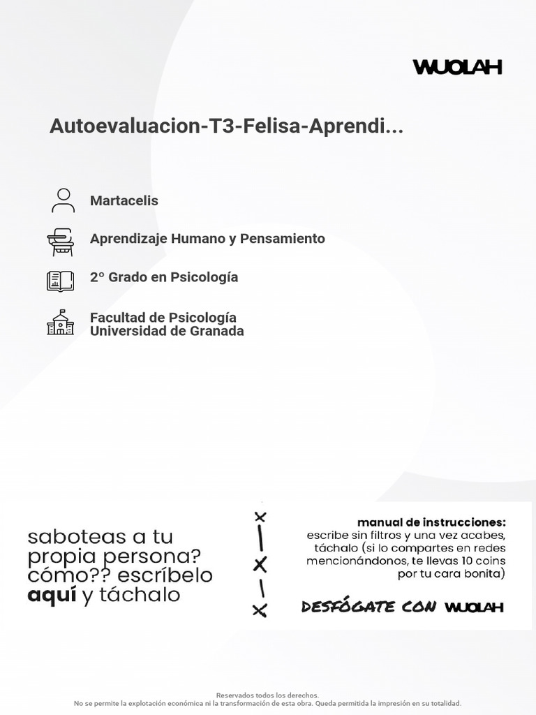 Wuolah Free Autoevaluacion T3 Felisa Aprendizaje | PDF
