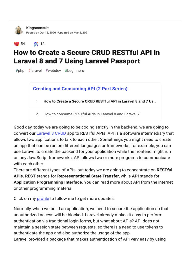 How To Create A Secure CRUD RESTful API in Laravel 8 and 7 Using Laravel Passport - DEV ...