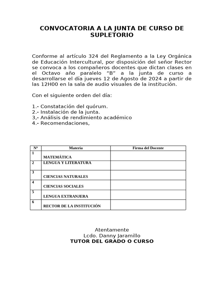 Convocatoria A La Junta de Curso 2024 - 2025 | PDF