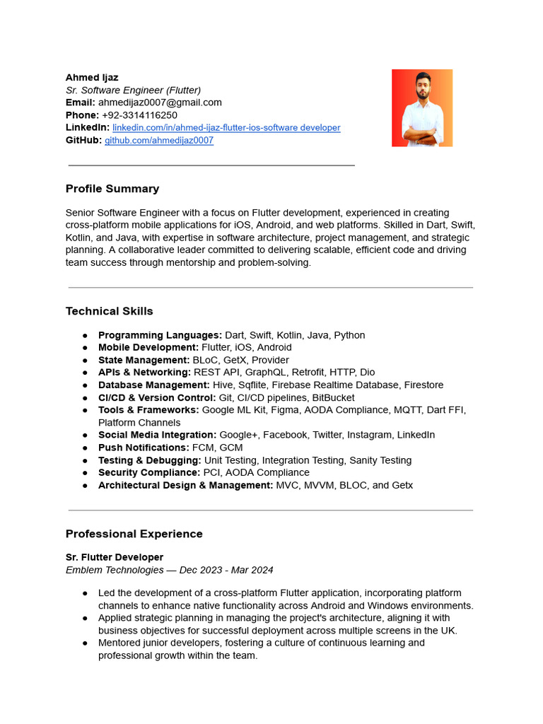 Ahmed Ijaz - Flutter - CV - Latest | PDF