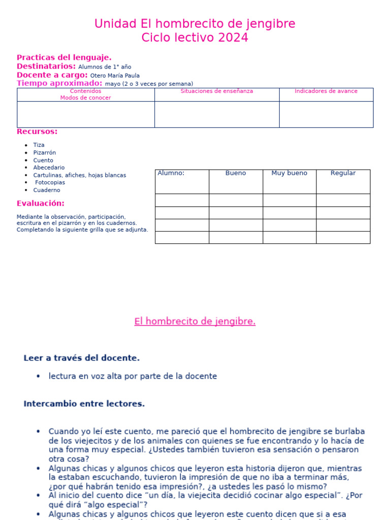 Unidad El Hombrecito de Jengibre | PDF