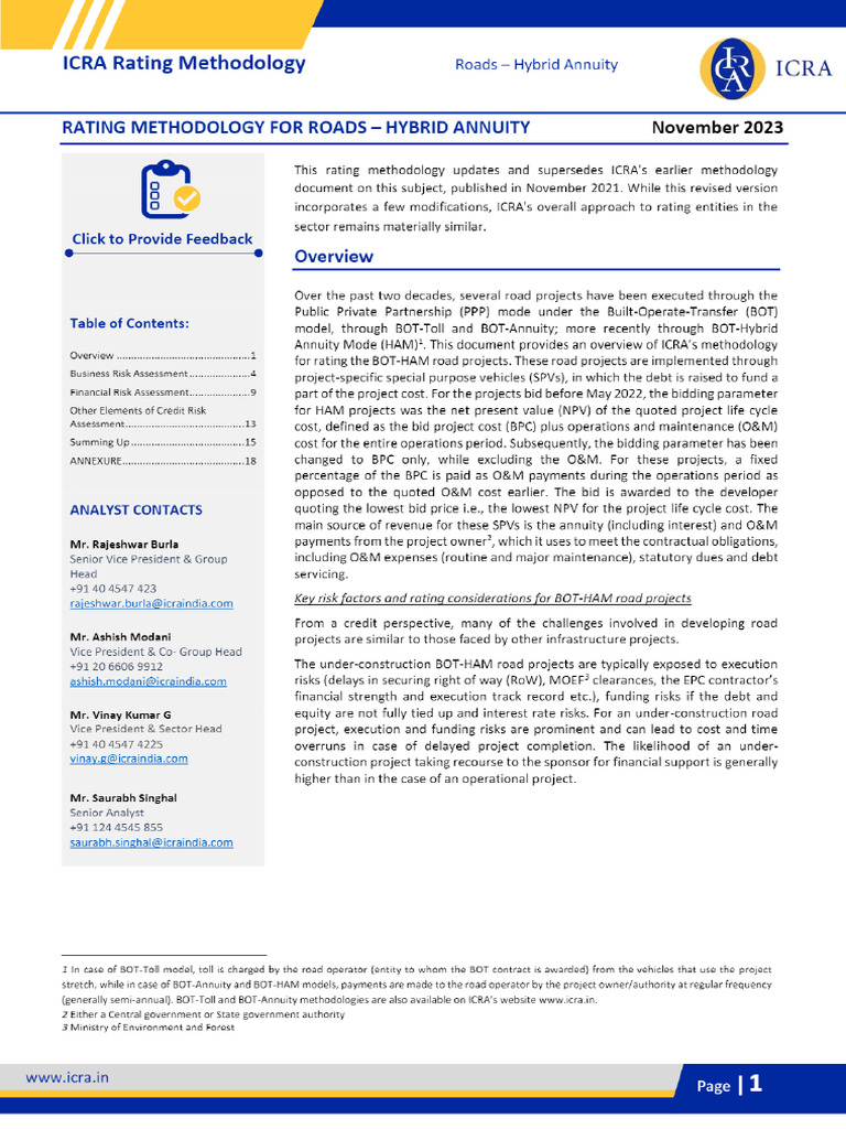 Rating Methodology Forroads-Hybrid Annuity | PDF