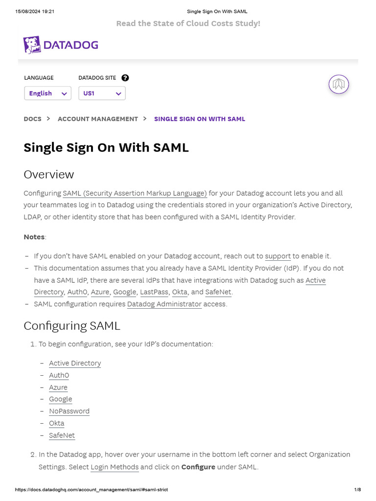 Single Sign On With SAML - Saml - Trict - Mode | PDF