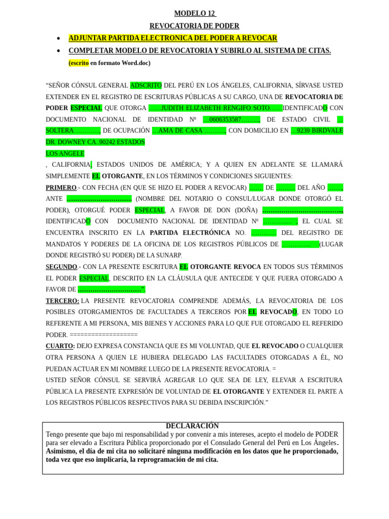 MODELO 12 - Revocatoria de Poder | PDF