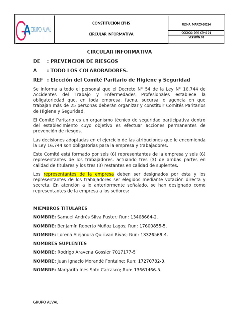 Circular Informativa Cphs | PDF