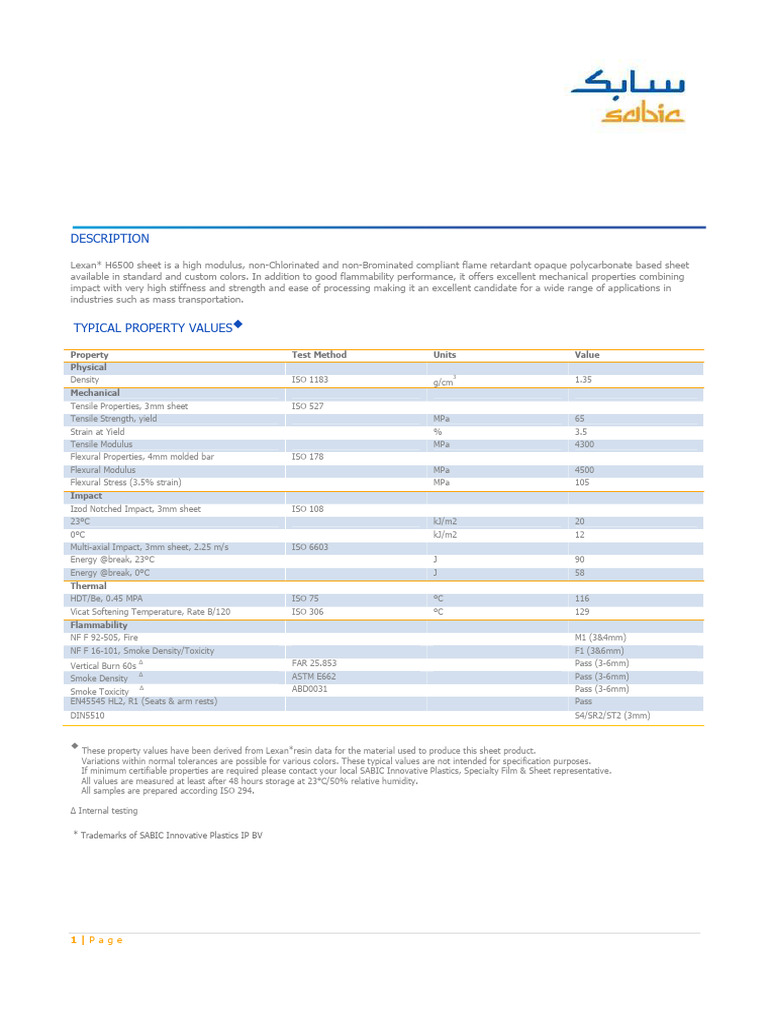 Sabic - Lexan H6500 - TDS - 1 | PDF