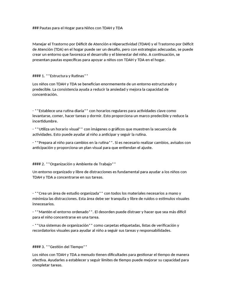 TDAH I TDA Pautas Hogar | PDF