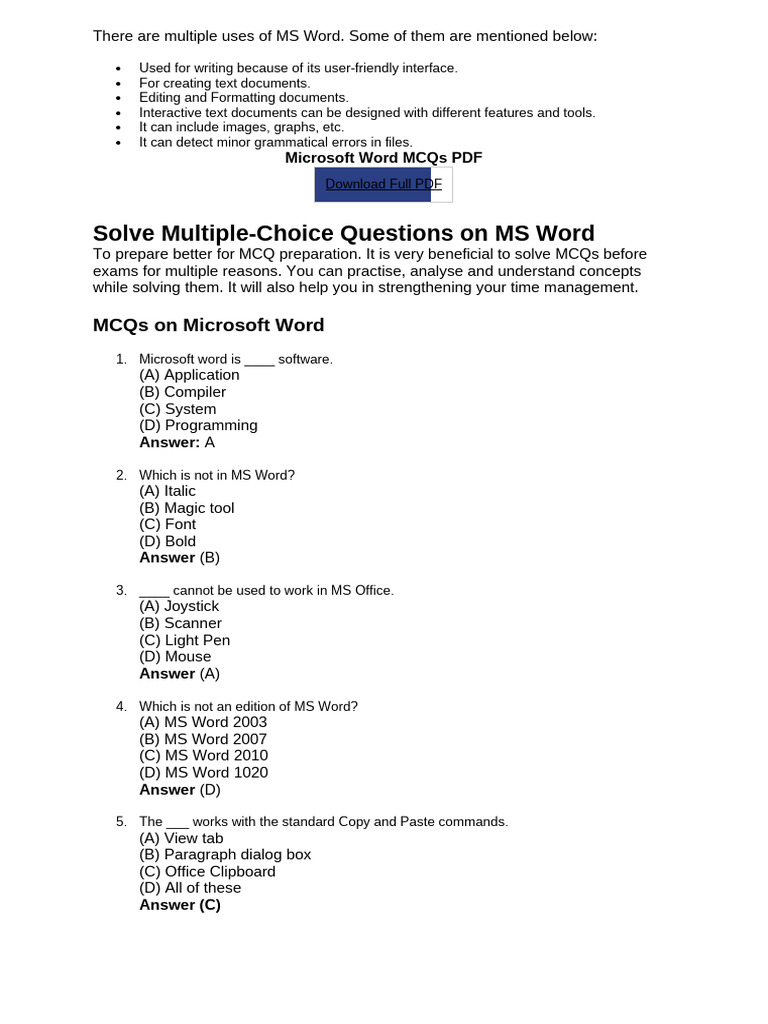 There Are Multiple Uses of MS Word | PDF | Microsoft Word | Microsoft ...